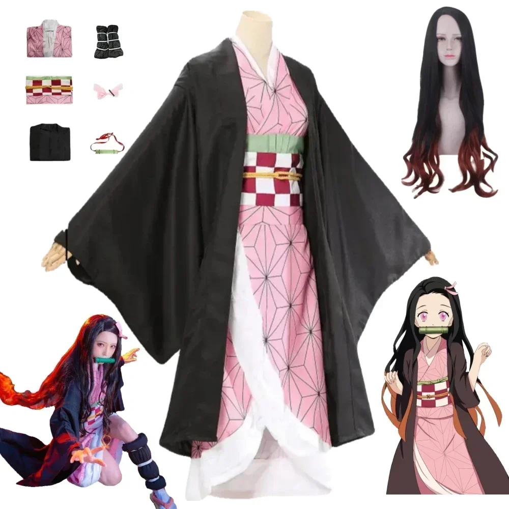 Kamado-Nezuko-Cosplay-Fantasia-Quimono-Peruca-Uniforme-Anime-Dia-das ...