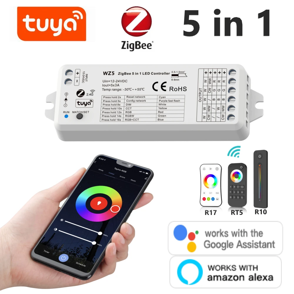 TUYA Zigbee WZ5 Smart Led Controller 2.4G RF Remote DC12V 24V DIM RGB CCT RGBW RGBWW RGBCW Strip ...
