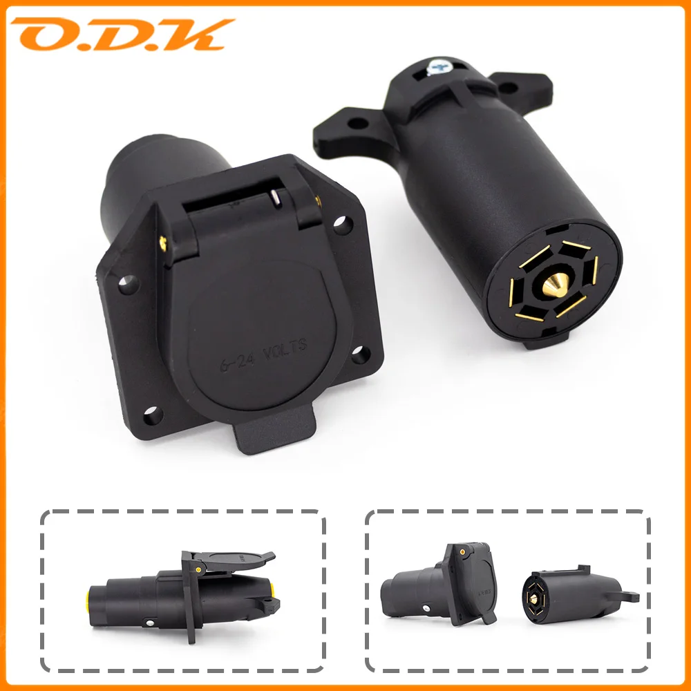 7 Pin Round Trailer Connector Male Female Trailer Wiring Adapter Plug 7 ...