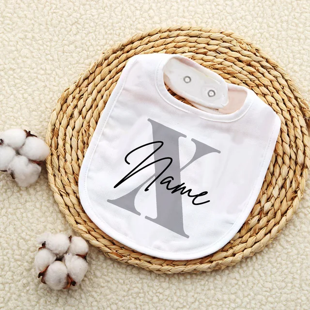 Personalised Baby Bib Bibs Custom Initial with Name Boys Cotton Infant ...