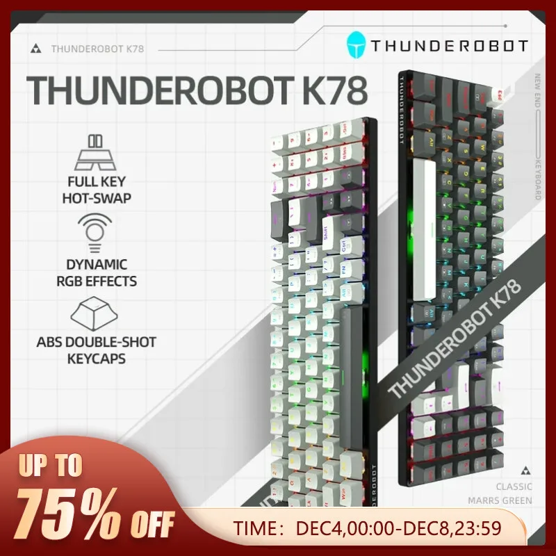 THUNDEROBOT K78 TKL 기계식 키보드, 유선 RGB 78 키, 75% 컴팩트 TKL 레이아웃, 핫 스왑 가능 게이밍 키보드, 노트북 PC 게이머용