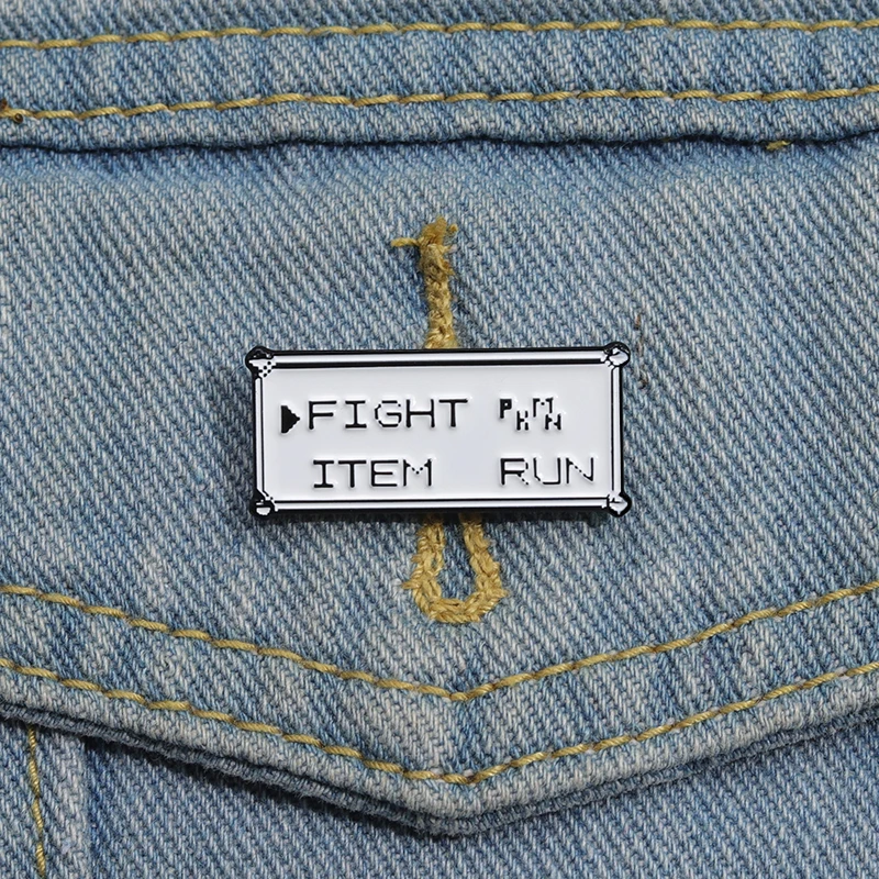 Rectangle-Text-Enamel-Pins-Custom-FIGHT-ITEM-RUN-Brooches-Lapel-Badges ...