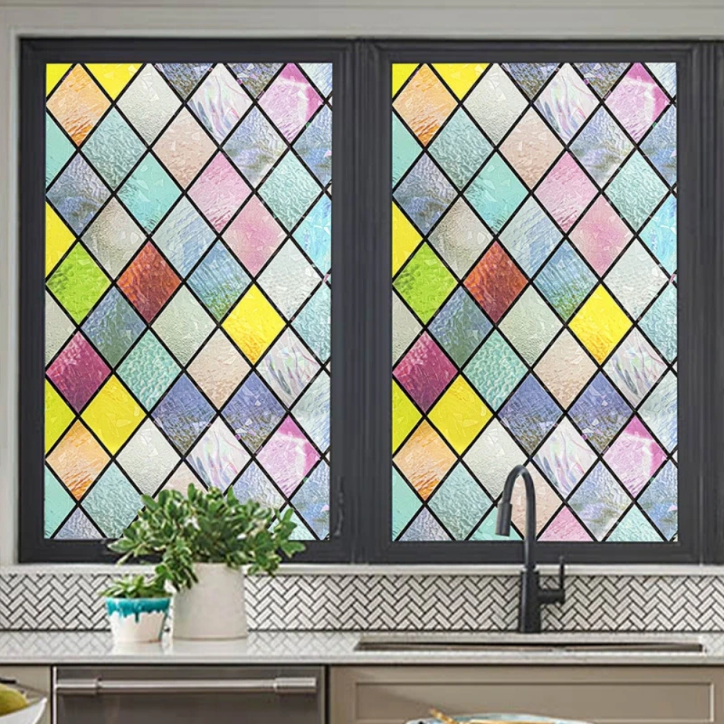 Stained-Glass-Window-Film-Window-Privacy-Films-Colorful-Lattice-Window ...
