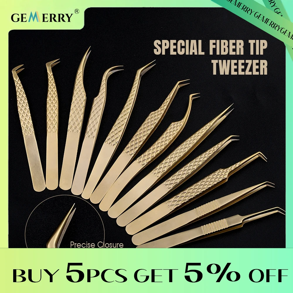 1-Pcs-Eyelash-Extension-Tweezers-With-Fiber-Tips-Golden-Stainless-Steel ...