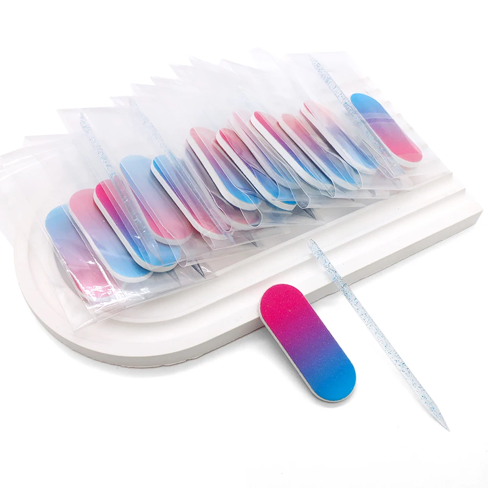 50Bags Double-Sided Mini Nail File Cuticle Push Rod Set Rose Blue ...