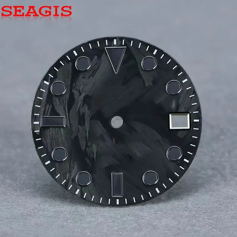 SEAGIS Black Index Dark green Lume Black carbon fiber 28.5mm Dial NH35 ...