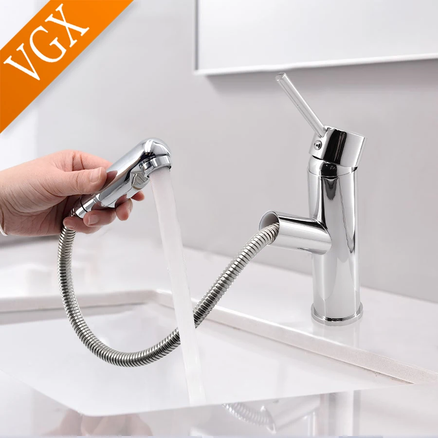VGX Bathroom Faucets Basin Mixer Sink Pull Out Faucet Gourmet Washbasin ...