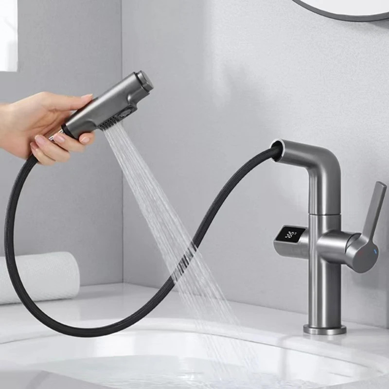 LCD-Digital-Display-Bathroom-Faucet-Brass-Deck-Mounted-Pull-Out-Basin ...