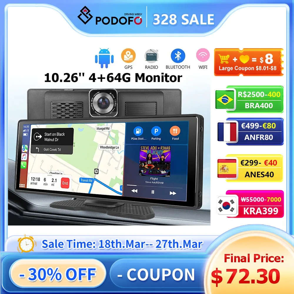 Podofo-4-64G-Android-13-Auto-Monitor-Draadloze-Carplay-Android-Auto-10 ...