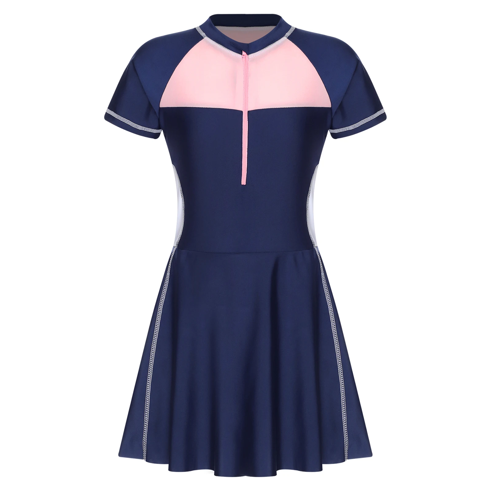 Kid-Girls-One-piece-Swimsuit-Short-Sleeve-Swim-Dress-Swimwear-Beachwear ...