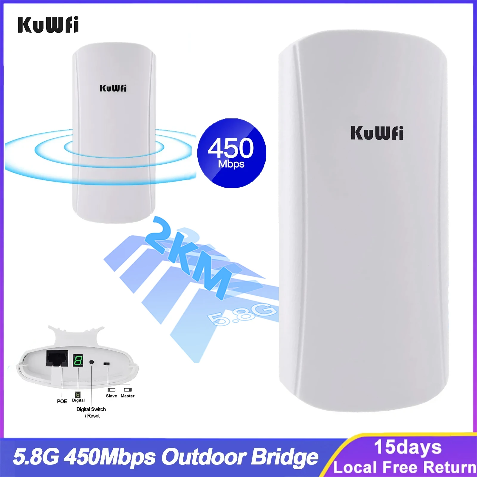 KuWfi-5-8G-450Mbps-Outdoor-CPE-Bridge-1-2KM-Long-Range-Access-Point ...