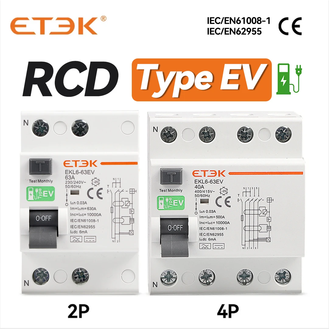 ETEK RCCB Type EV 2P 4P Earth Leakage Circuit Breakers for Car Evse Chargeing Station RCD 40A ...