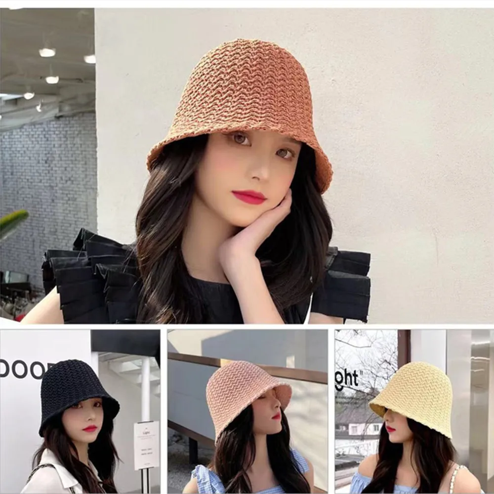 Fashion-Bucket-Hat-Wide-Brim-Solid-Handmade-Crochet-Floppy-Top-Hats ...