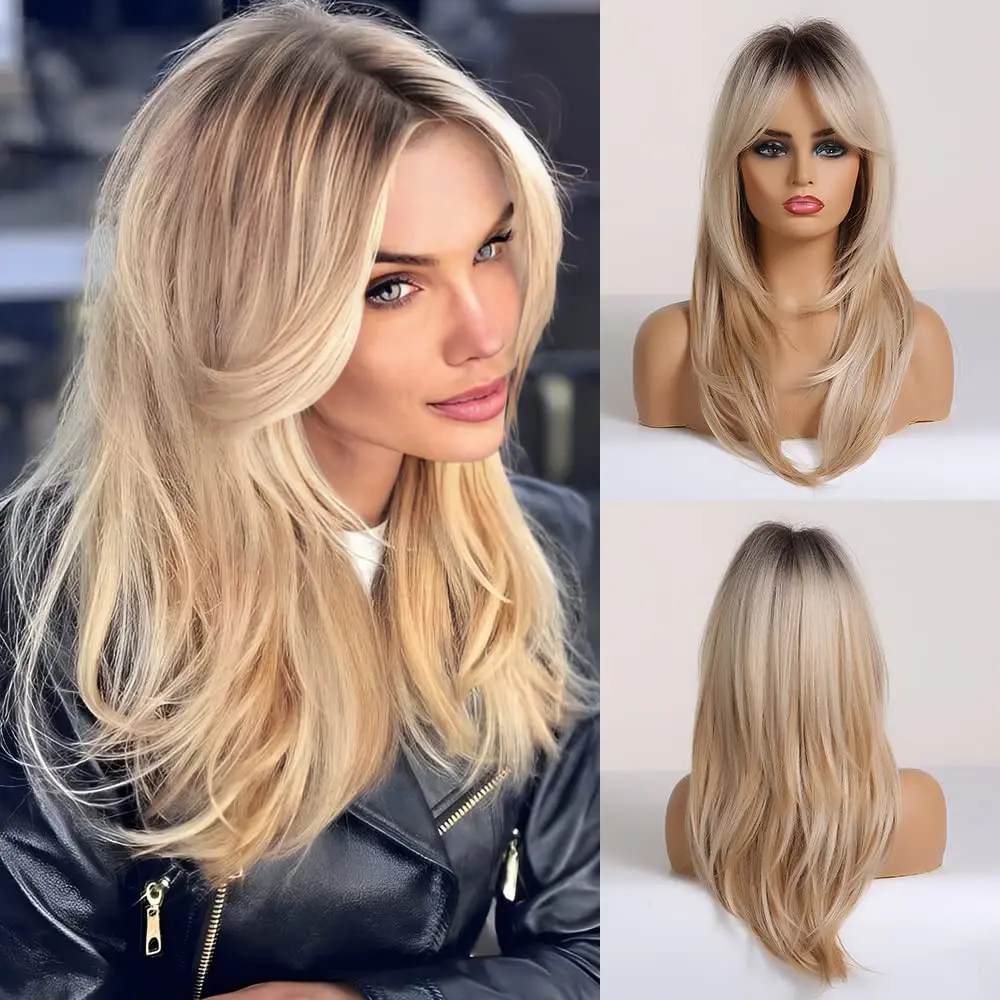 Synthetic-Wig-Ladies-Long-Blonde-Eight-Figure-Bangs-Layered-Wigs ...