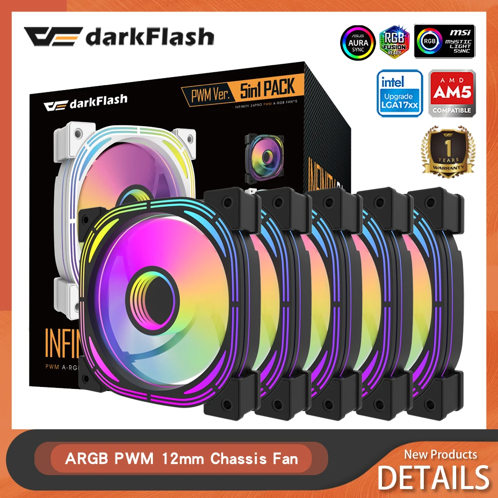 Darkflash-INF24 Pro PC Case Fan, Infinity, 3 pinos, 5V, Sync Argb, 4 ...