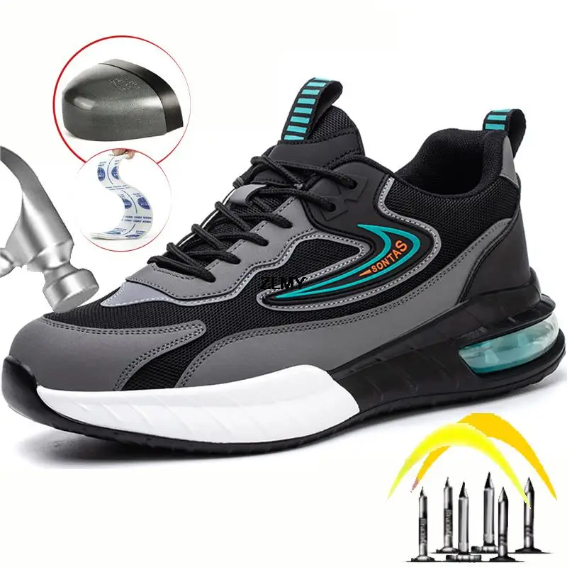 New Men Safety Shoes Steel Toe Sneaker Sport Air Cushion Reflective ...