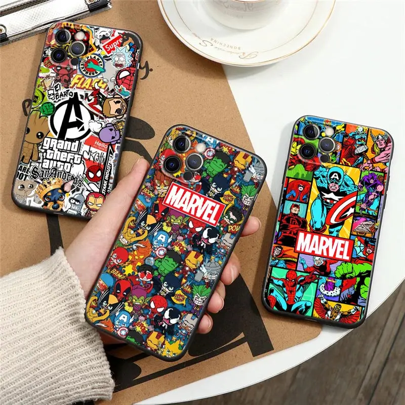 Cartoon-Marvel-Avengers-Logo-Comics-Black-Silicone-Phone-Case-For ...