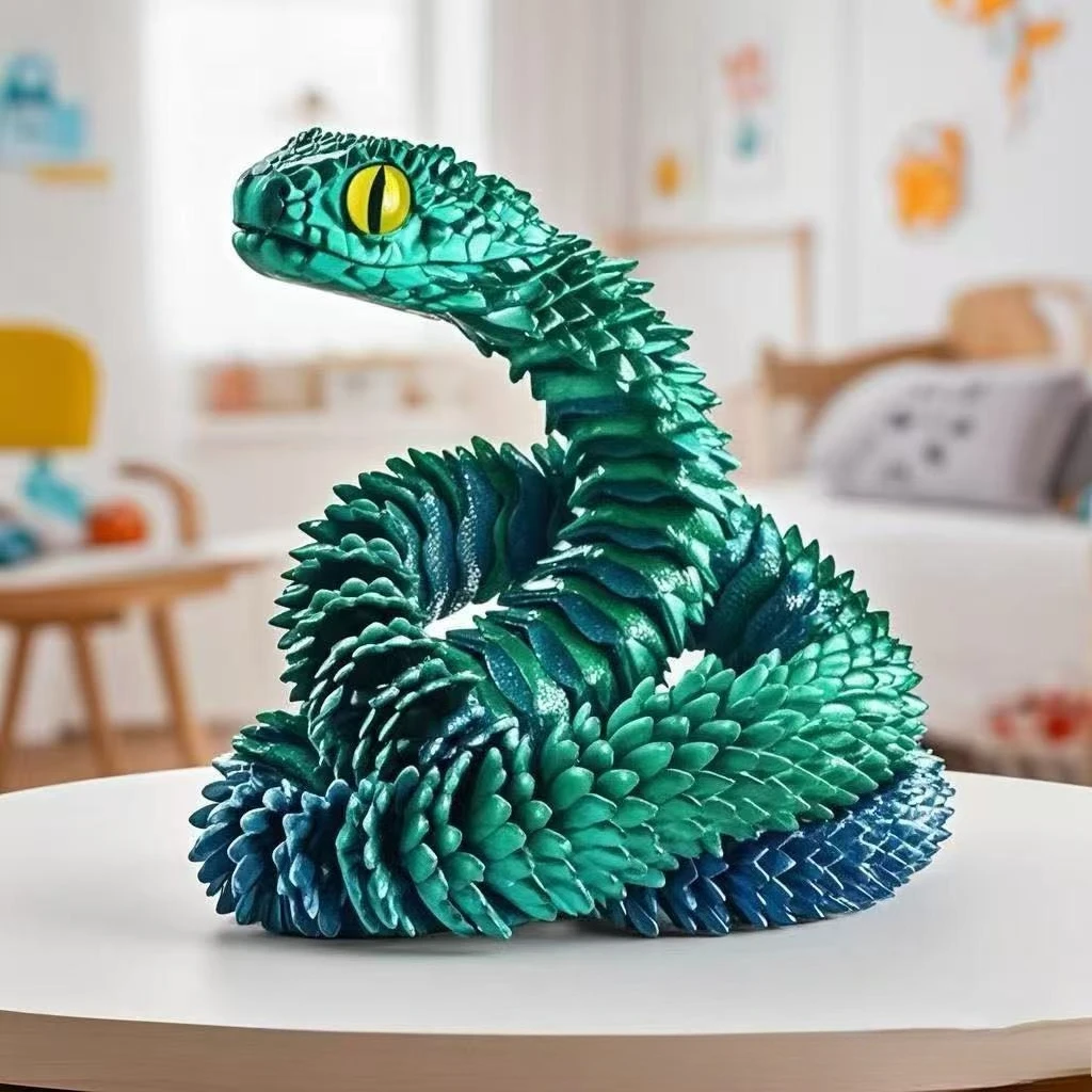 3D Printed Snake Articulated Bush Viper Toy-Dragon Snake Integrated ...
