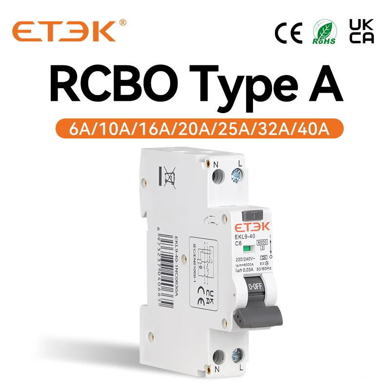 ETEK RCBO Type A Residual Automatic Circuit Breaker 6KA 1P+N 2P DPN With Over Current Leakage ...
