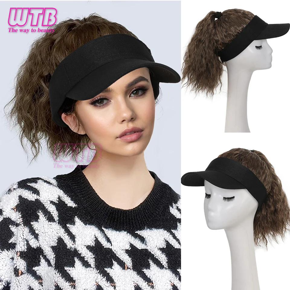WTB-Wig-Hat-with-Hair-Ponytail-Wig-Baseball-Cap-with-Hair-Fluffy-Curly ...