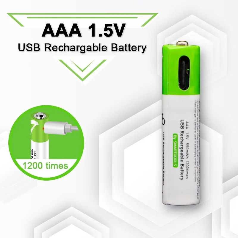 High capacity 1.5V AAA 750 mWh USB rechargeable li ion battery for ...