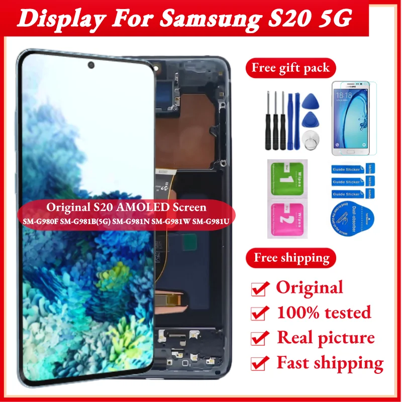 Original G980F/DS LCD For Samsung Galaxy S20 Display With Frame G981B G981U G981W Touch Screen 6 ...