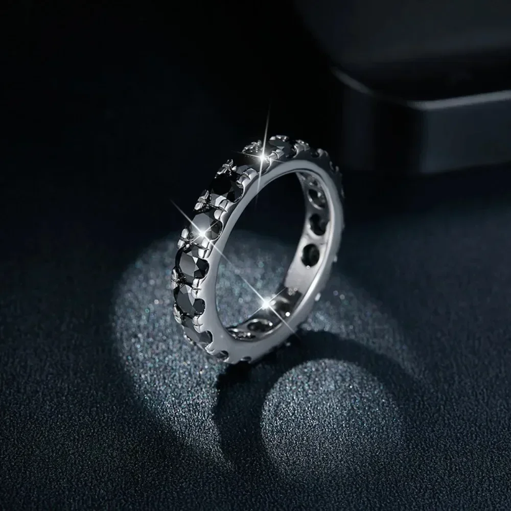 M-JAJA Eternity Black Moissanite Wedding Band for Women/Man Gold Plated ...