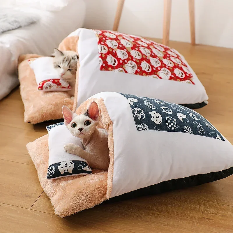 Cute-Cat-Bed-Warm-Cat-Sleeping-Bag-Deep-Sleep-Cave-Winter-Removable-Pet ...
