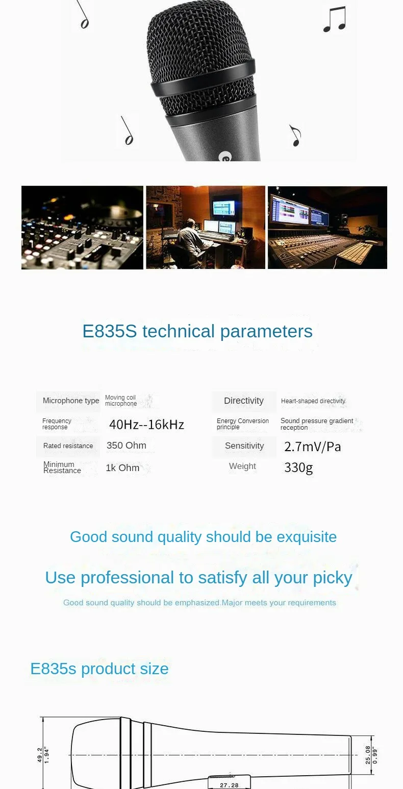 Sennheiser-Microphone de scène filaire E835s,karaoké,mégaphone,performance universelle,émetteur ...