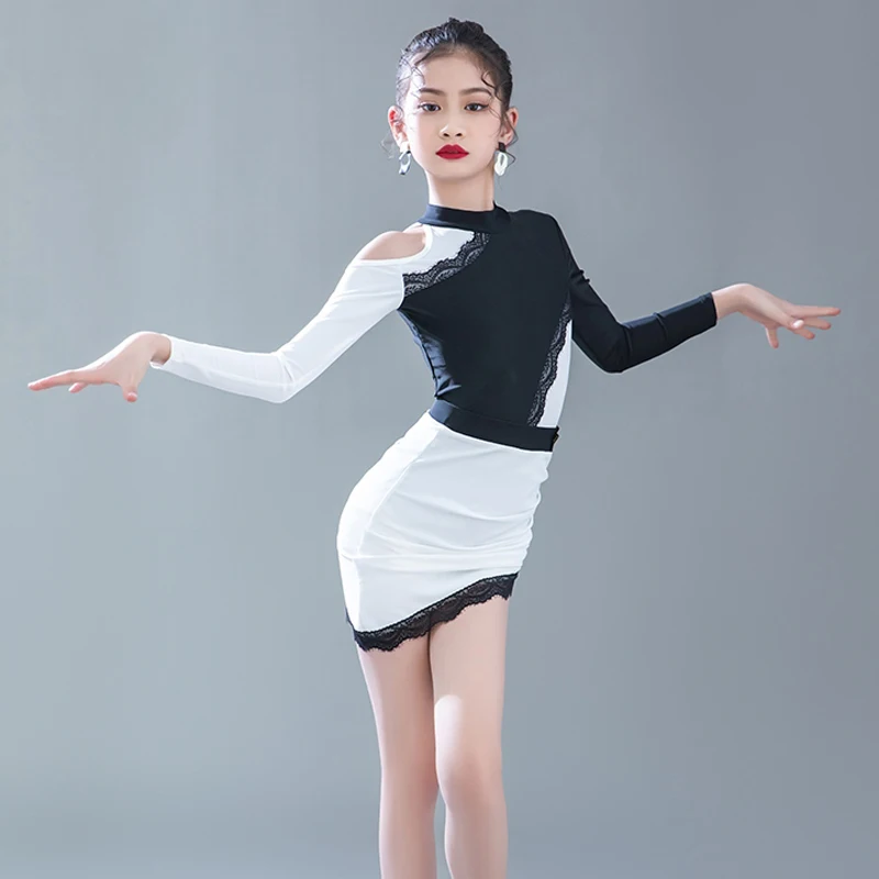 2024-New-Latin-Dance-Costumes-For-Girls-Long-Sleeeved-Split-Skirts-Suit ...