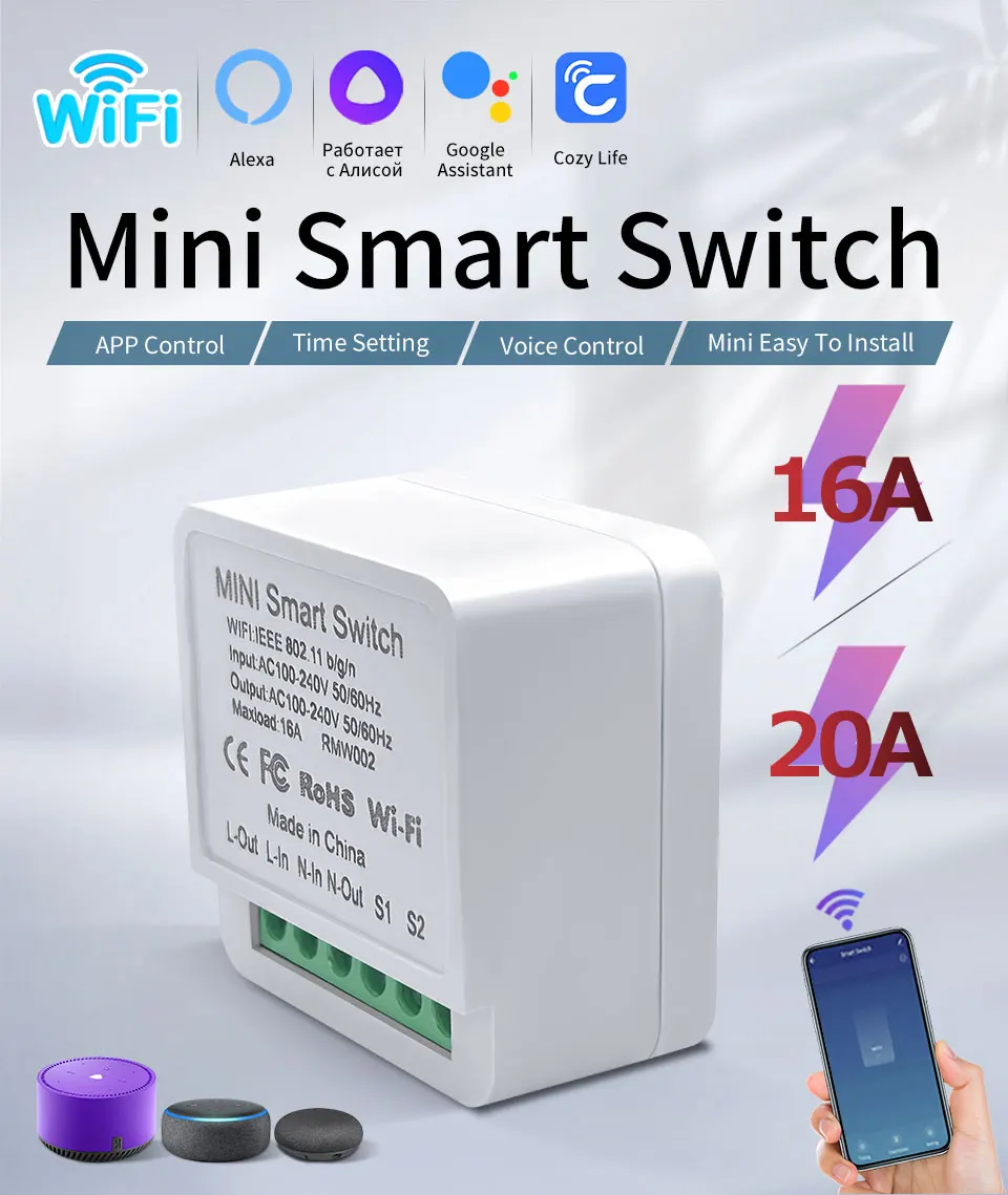 Smart Wifi Switch Breaker 16A 20A CozyLife Smart Switch 2 Way Control ...