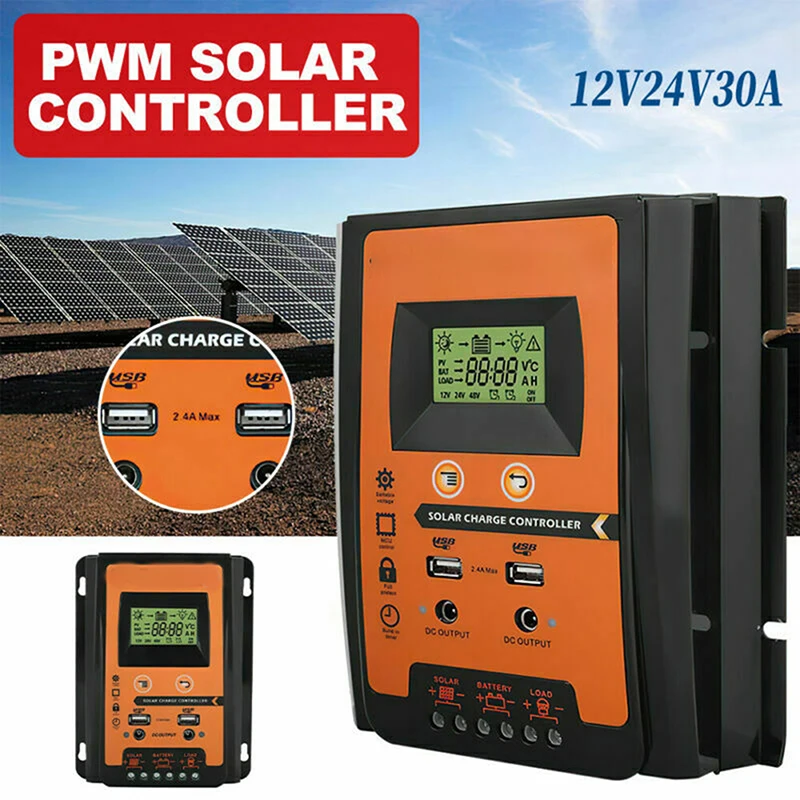 PWM-Solar-Charge-Controller-12V-24V-30A-Solar-Panel-PV-Cell-Controller ...