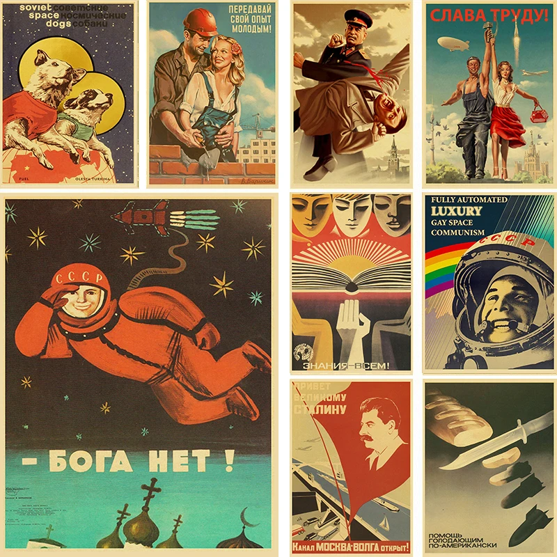 Soviet-USSR-CCCP-Posters-Stalin-Retro-Kraft-Paper-Sticker-Vintage-Room ...