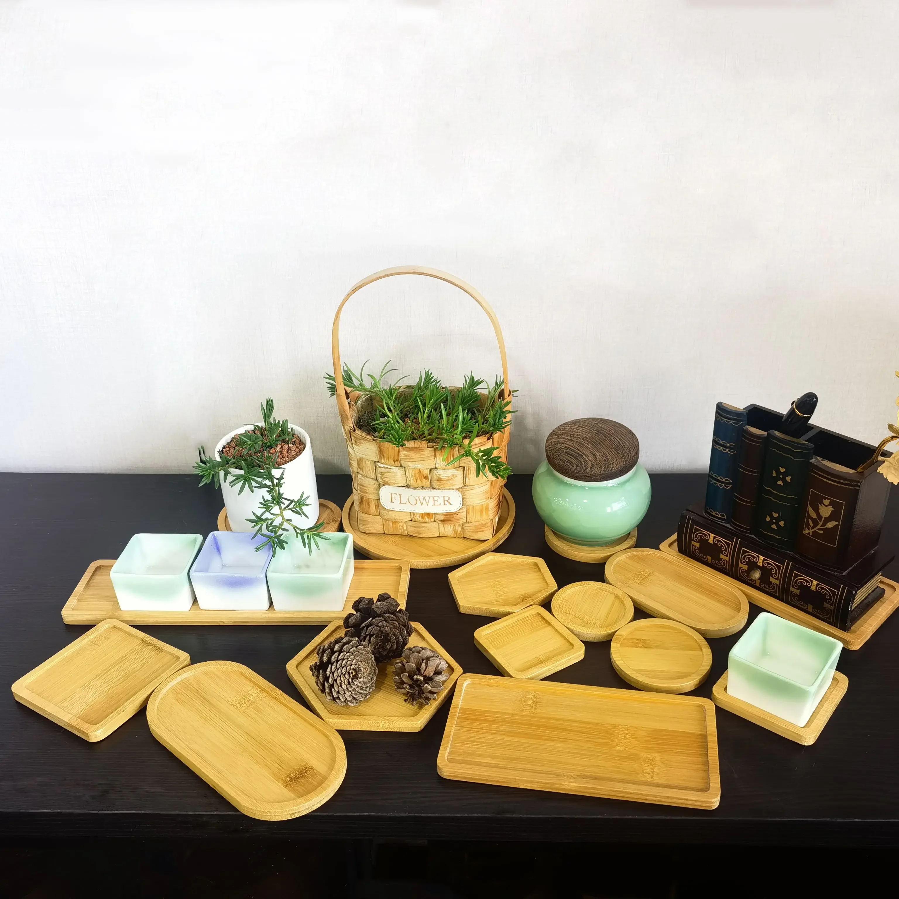 Bamboo-Tray-Plant-Tray-Mini-Plant-Pot-Rack-Multi-meat-Pot-Tray-Balcony ...