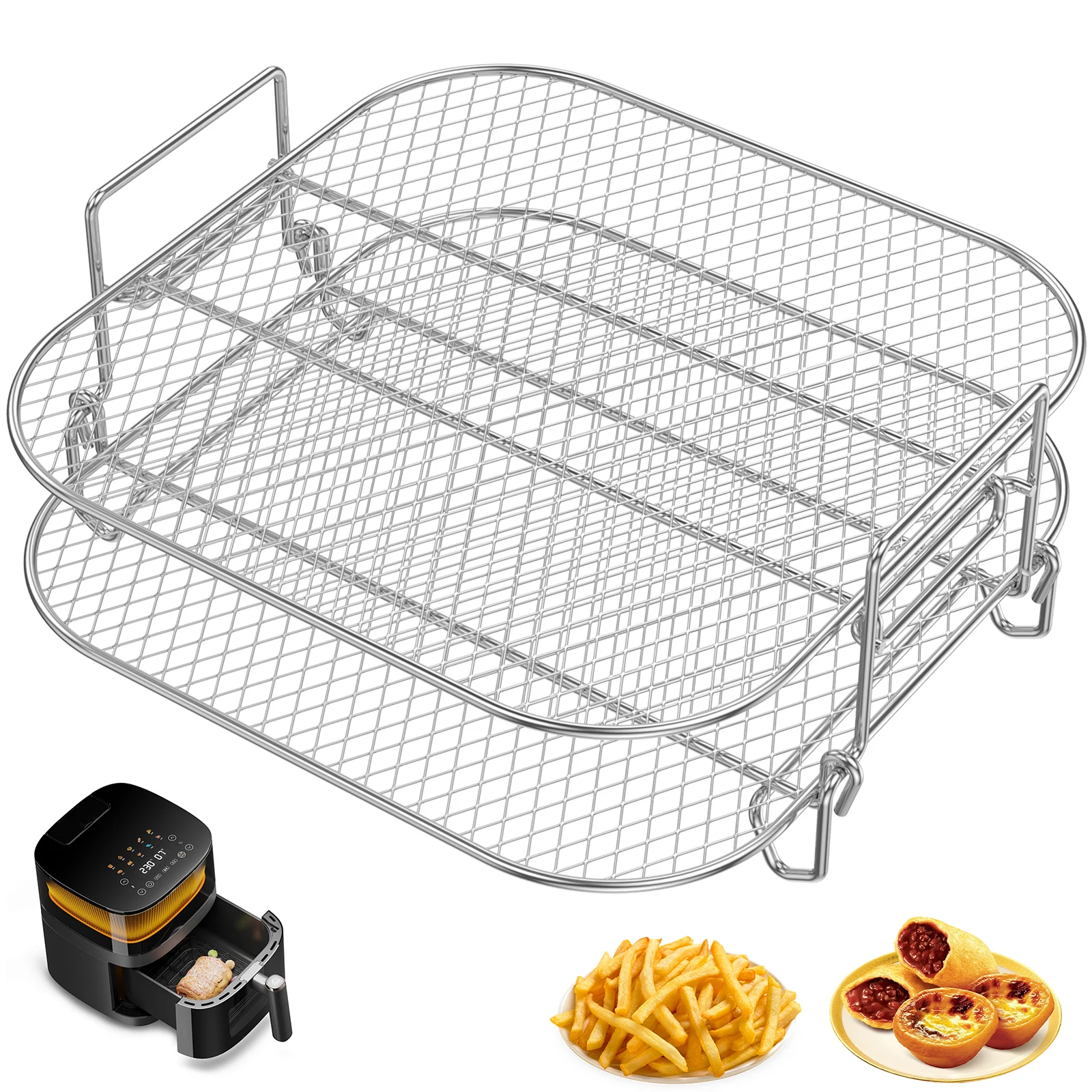 Square-Air-Fryer-Rack-Stackable-Grilling-Rack-Stainless-Steel-Airfryer ...
