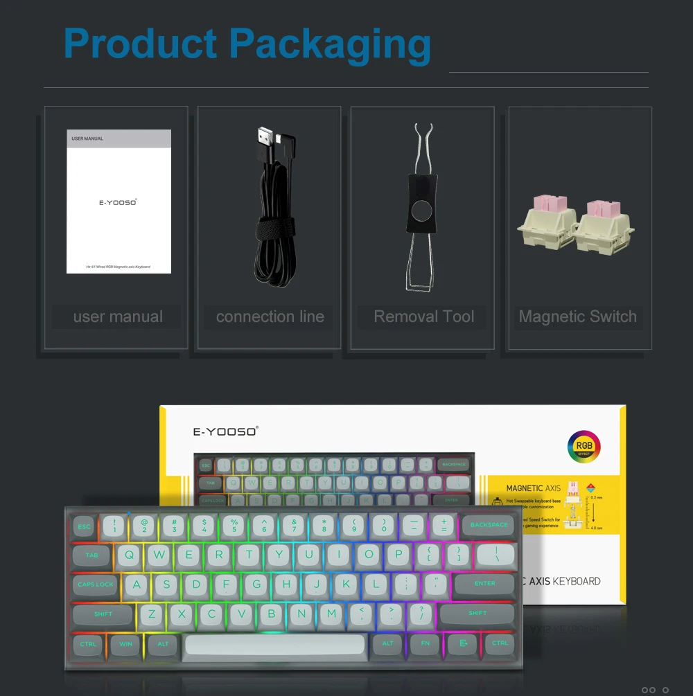 E-YOOSO Hz-61 RGB USB Mini 8K RT Mechanical Gaming Keyboard Magnetic ...