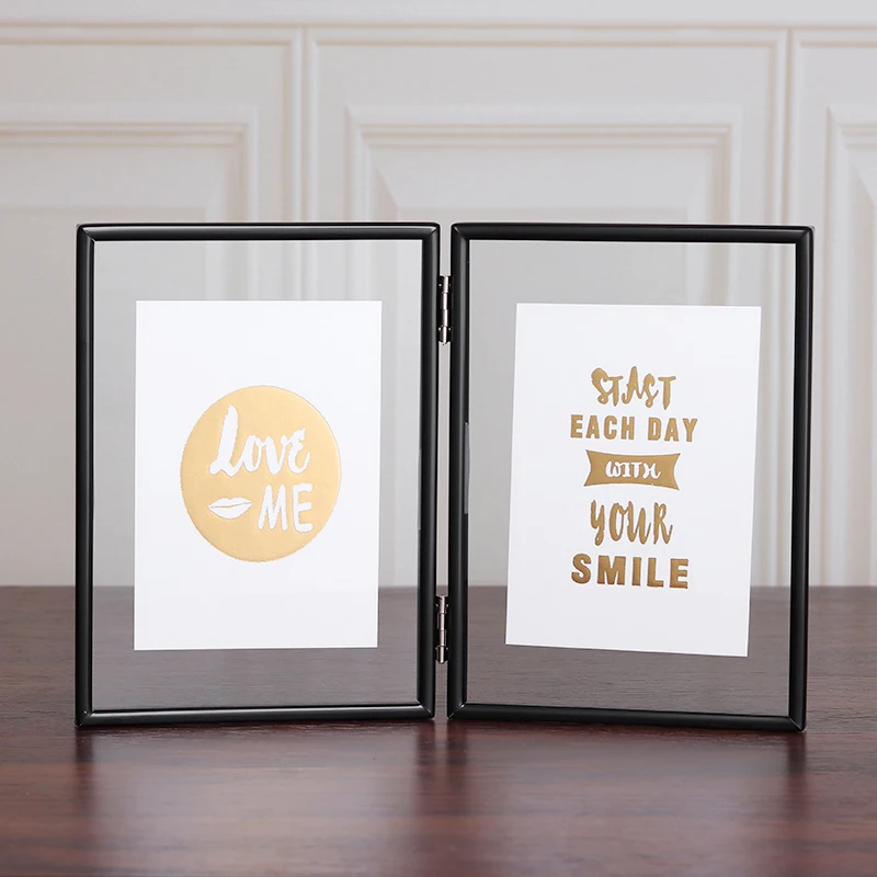 Double-Sided-Transparent-Real-Glass-Tabletop-Picture-Frame-with-Metal ...
