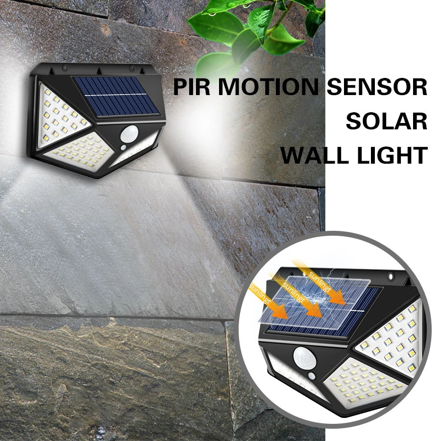 1-2-4PCS-Solar-Wall-Lamp-100-LED-Four-Side-Sensor-Light-Waterproof ...