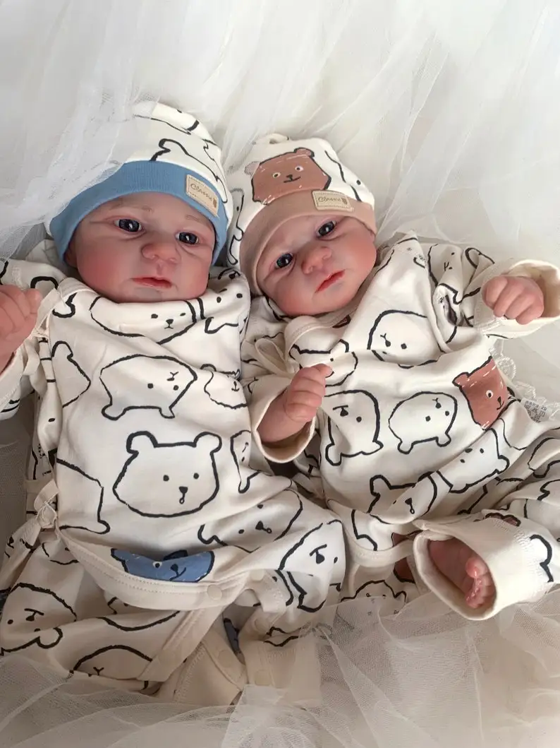 NPK 19inch Reborn Baby Doll Twins Elijah Make-up Handmade 3D Skin Multiple Layers Painting ...