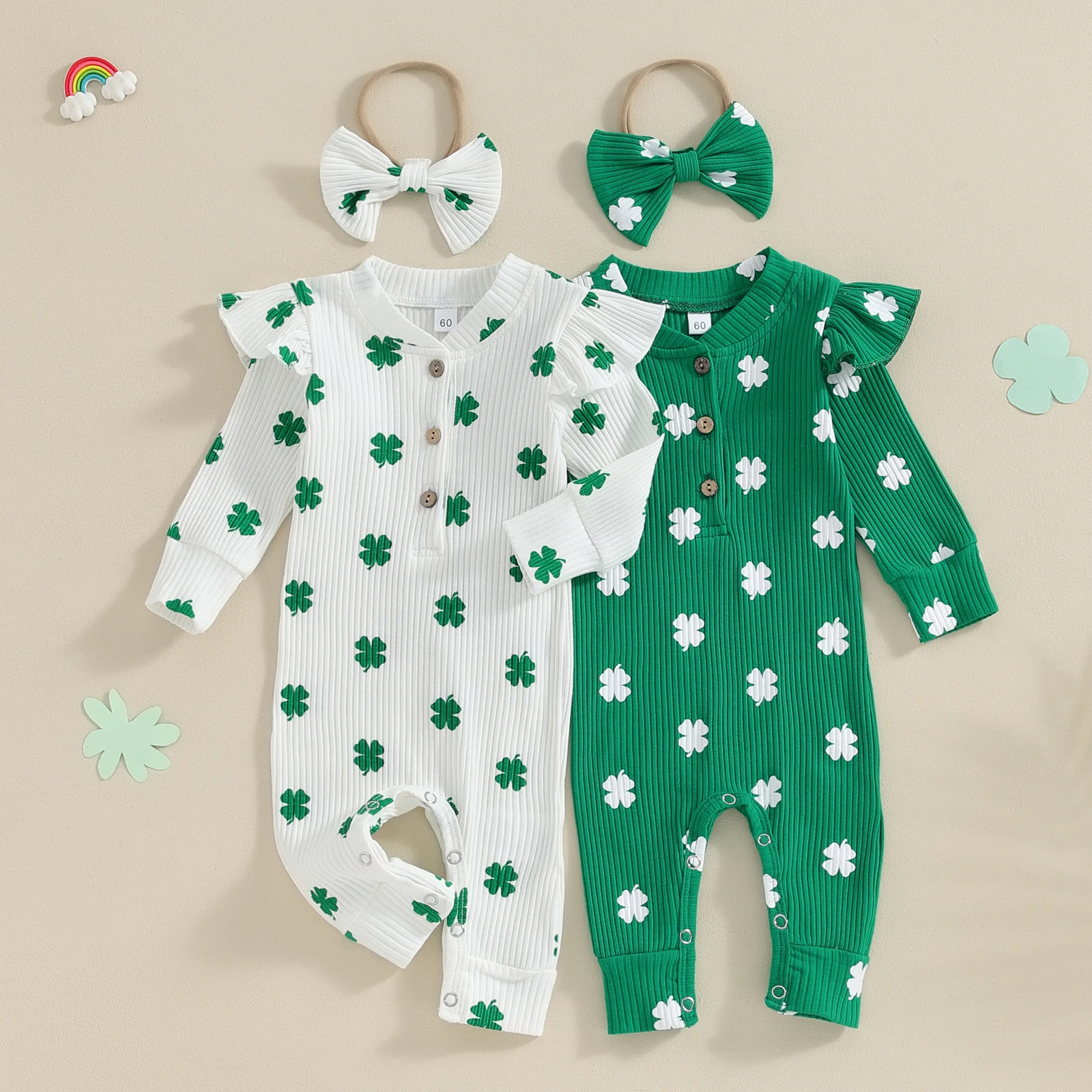 FOCUSNORM-0-12M-Infant-Baby-Boys-Girls-Jumpsuit-2pcs-Four-Leaf-Clover ...