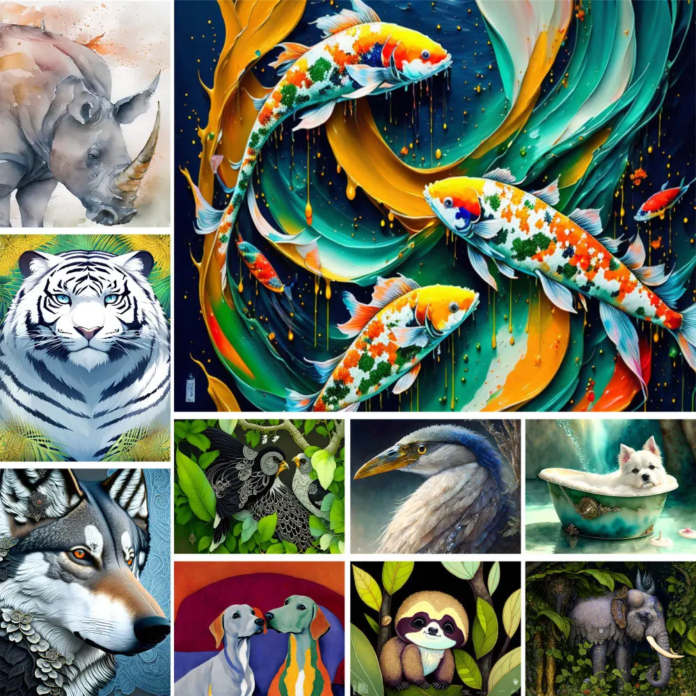 Animals-Dog-Tiger-Elephant-DIY-Painting-By-Numbers-Complete-Kit-Oil ...
