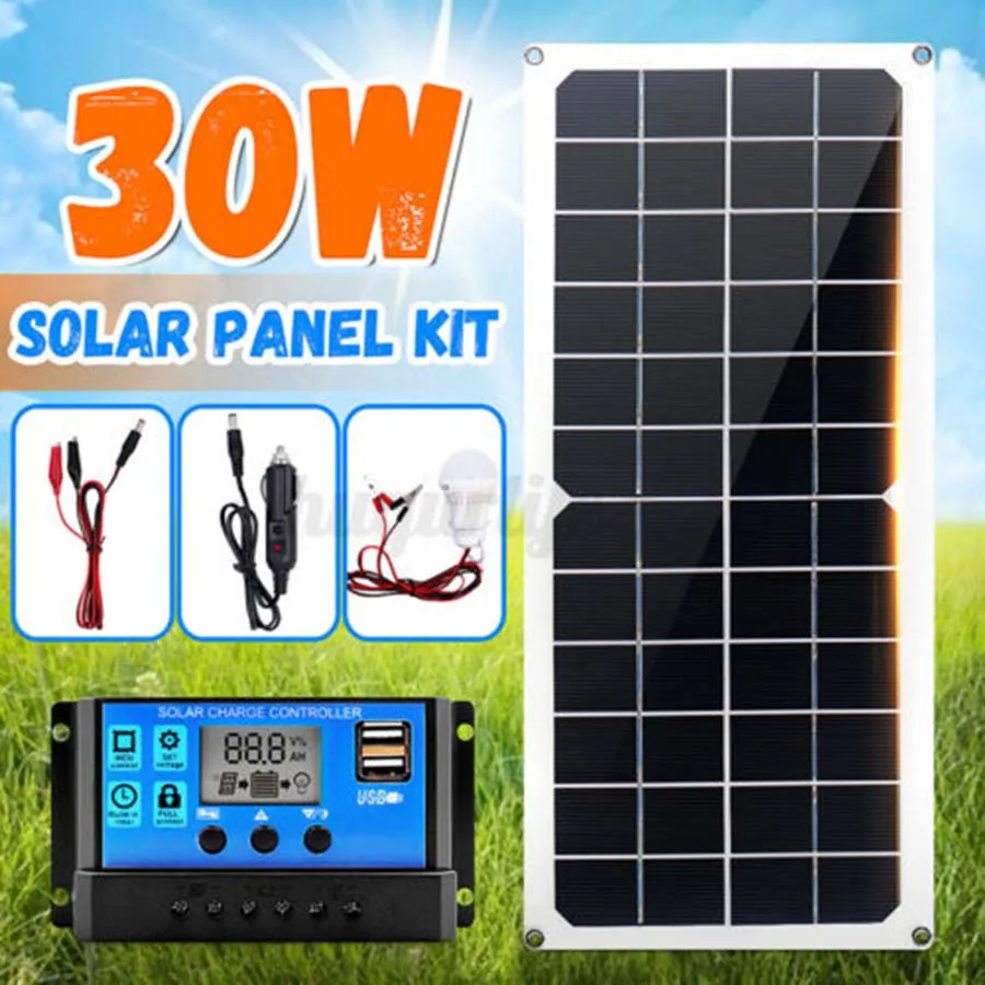 300W-Flexible-Solar-Panel-12V-Battery-Charger-Dual-USB-With-Led-Blub ...