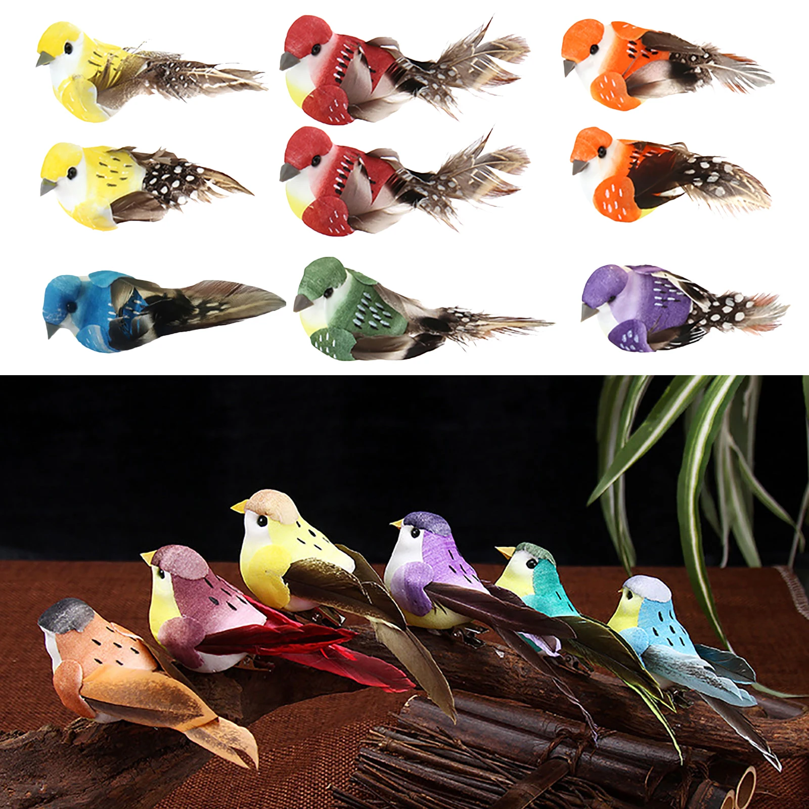 12pcs/box Artificial Birds Fake Foam Animal Simulation Feather Birds ...