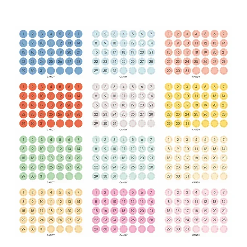 12sheets-Calendar-Stickers-Number-Date-Index-Sticker-Annual-Planner-365 ...