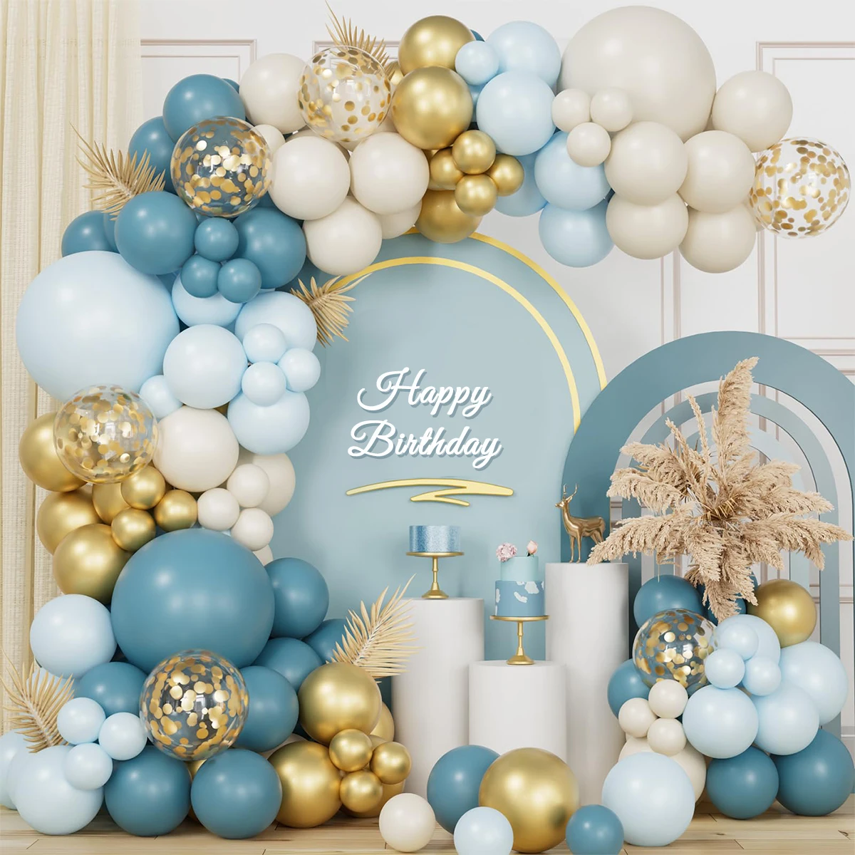 Sea-Blue-Birthday-Balloons-Arch-White-Sand-Pastel-Gray-Retro-Blue ...