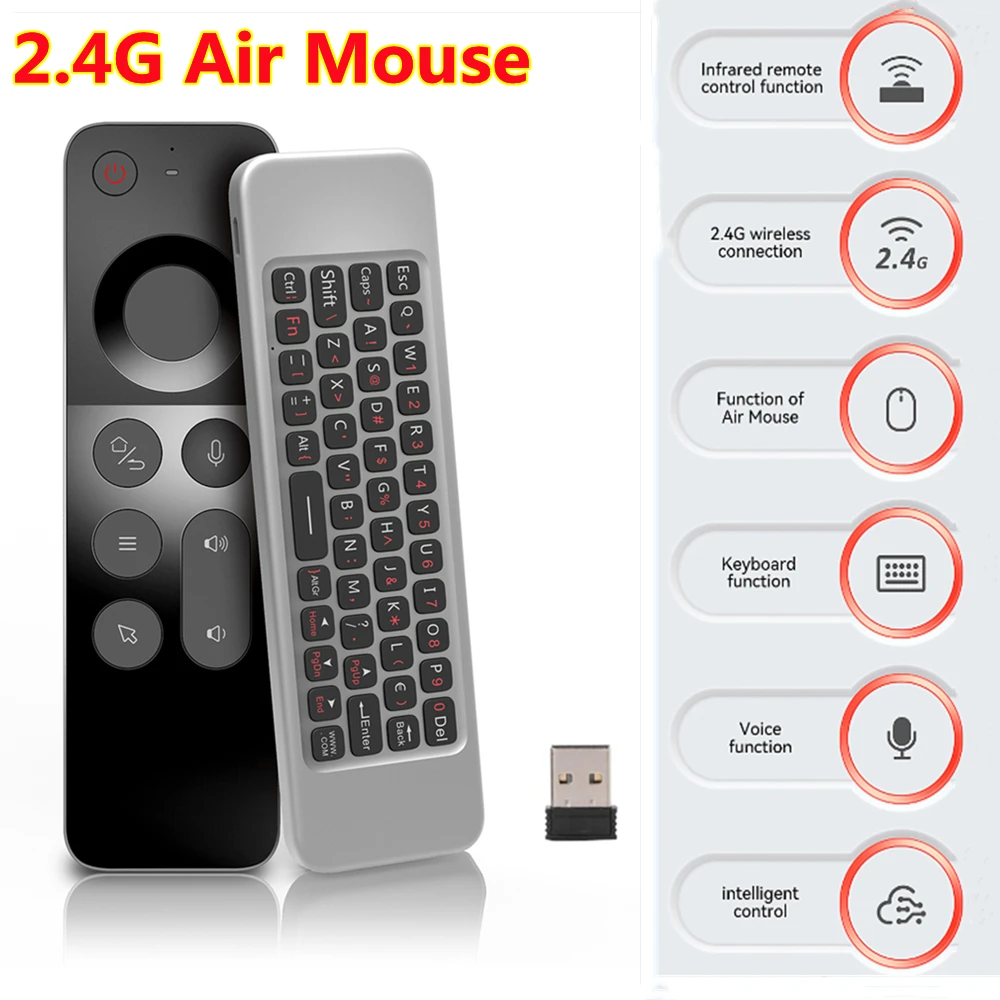 W3 2.4G Wireless Mini Air Mouse Gyroscope IR Learning Smart Voice ...