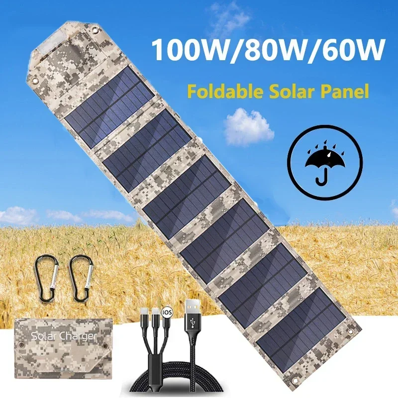 100W-80W-60W-Foldable-Solar-Panel-USB-5V-Solar-Charger-Portable-Solar ...