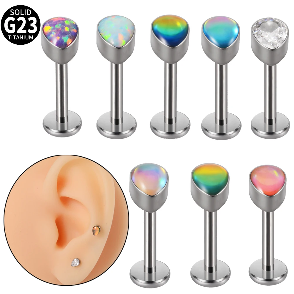 1PC-16g-Titanium-Labret-Water-Drop-Helix-Earring-Studs-Cartilage-Flatback-Stud-Drop-Opal-Monroe ...