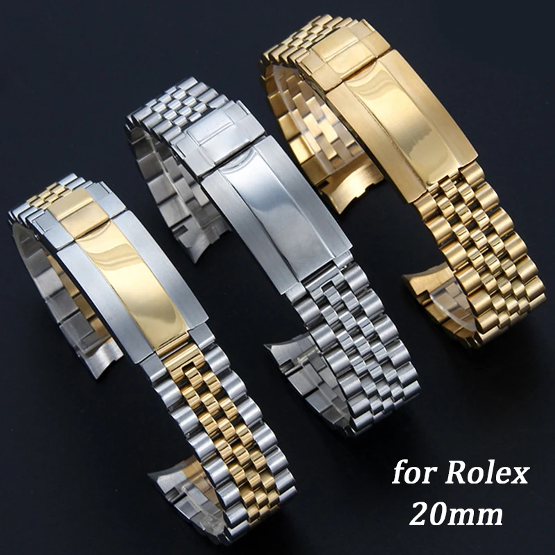 Curved End Stainless Steel Strap 20mm Metal Band for Jubilee for Rolex ...