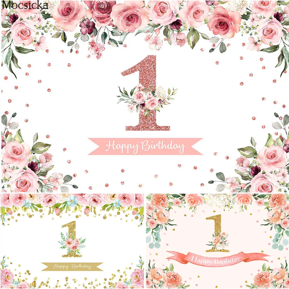 1st Birthday floral Backdrop Banner Party Supplies Paper & Party ...